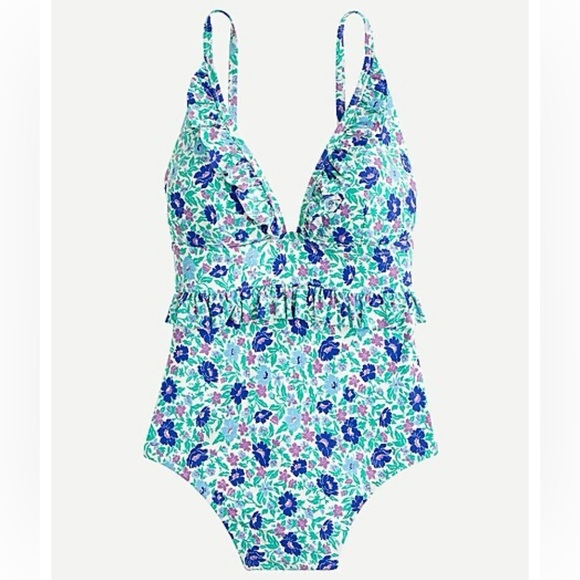 J. Crew | Swim | Hp J Crew Ruffle Neck Swimsuit In Blue Storybook ...
